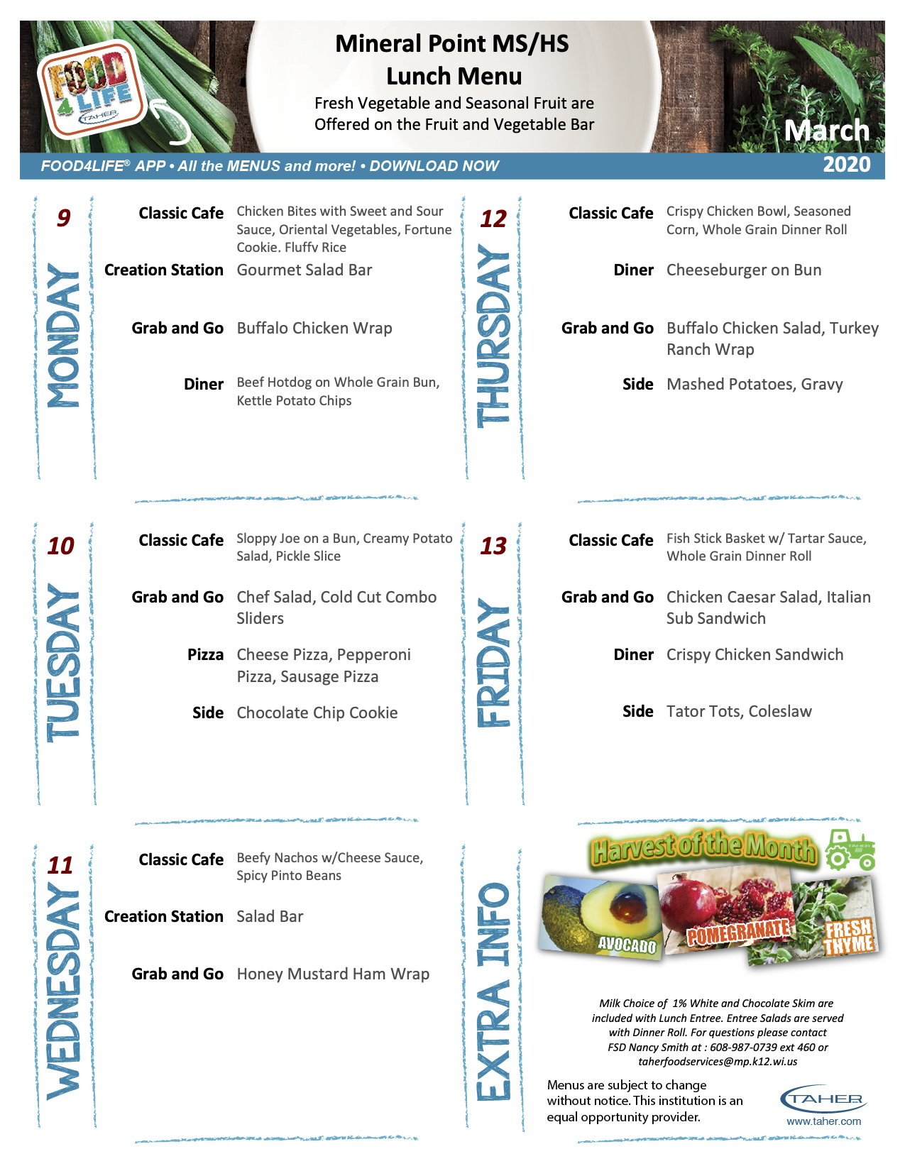 Lunch Menus | Mineral Point School District